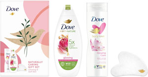 Dove darčeková sada s Gua Sha - sprchovací gél Glowing 225 ml, telové ...